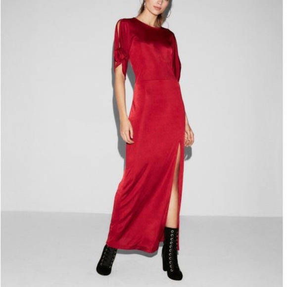 Express | Dresses | Express Red Tiesleeve High Slit Midi Dress 6 | Poshmark
